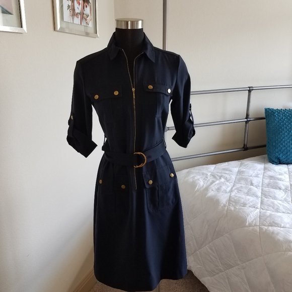 Sharagano Dresses Sharagano Shirt Dress With Gold Buttons Zipper